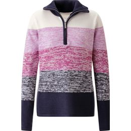 Damen Langarm-Pullover mit kurzem Rei&szlig;verschluss magenta-marine-gemustert, Gr&ouml;&szlig;e 52