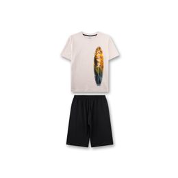 Schlafanzug Sanetta "Pyjama Pyjama Teens kurz Surfin", Jungen, Gr. 140, bunt (dunkelblau, beige), Obermaterial: 100% Baumwolle CO., Homewear-Sets Schlafanzug