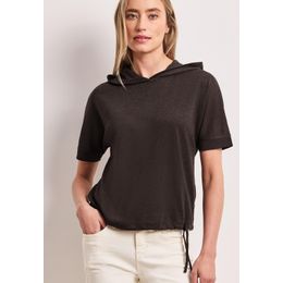 T-Shirt Street One, Damen, Gr. 34, espresso braun, Stoff, 80% Polyester, 20% Viskose, unifarben, normal normal, ohne Ausschnitt, B&uuml;ndchen, Shirts T-Shirt, mit Kapuze