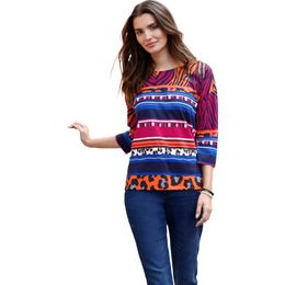 Damen 3/4-Arm-Shirt mit Animal-Streifen-Muster orange-royalblau-bedruckt, Gr&ouml;&szlig;e 38