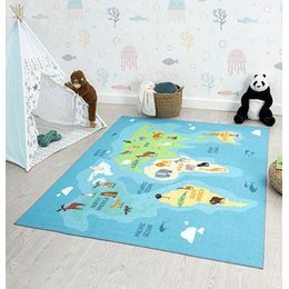 Teppich the carpet "Happy Life", blau, B:140cm H:4mm L:200cm, Polyester, Teppiche, Teppich, Life Kinderzimmer Teppich Spielteppich pflegeleicht