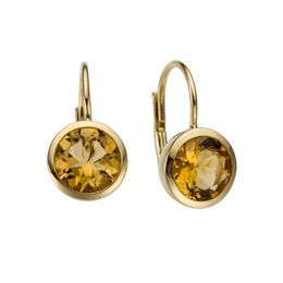 Paar Ohrh&auml;nger Jobo "Farbstein-Ohrringe 16 mm", gold (orange, orange), Ohrringe, Damen, Gelbgold 585, 14 Karat 585 Gold mit Citrin