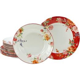 Tafelservice Creatable "Crimson Bunt, Service 12-tlg.", bunt, 12, Steingut, Geschirr-Sets, Tafelservice, Teller Set, Bl&uuml;tendekor, Designklassiker