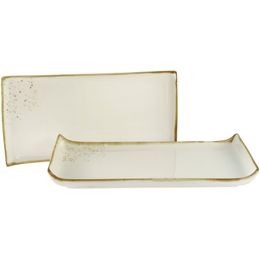 Barbecueteller Creatable "Nature Collection, BBQ Platte 2-tlg.", creme, B:16,5cm H:3,5cm L:33cm, Steinzeug, Speiseteller, Teller Set, Naturverbundenes Design, Einzigartige Oberfl&auml;che