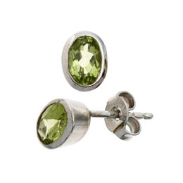 Paar Ohrstecker Jobo "Kleine ovale Farbstein-Ohrringe 7,2 mm", gr&uuml;n, gr&uuml;n, Ohrringe, Damen, Silber 925 (Sterlingsilber), 925 Silber mit Peridot