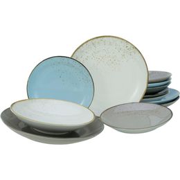Tafelservice Creatable "Geschirr-Set NATURE COLLECTION Scandic", blau (kieselgrau, hellblau, grau, naturwei&szlig;), 12 Stk., Steinzeug, Geschirr-Sets, Tafelservice, Teller Set, Service, 4 Farben im Set, 12 Teile, f&uuml;r 4 Personen
