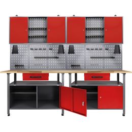 Werkstatt-Set ONDIS24 "Klaus mit LED", rot (anthrazit, rot), B:240cm H:205cm T:60cm, Metall, Werkb&auml;nke, 240 cm