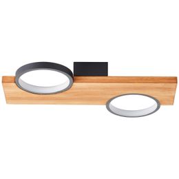 Brilliant LED Deckenleuchte "Cheesy", schwarz (matt schwarz, holz), H: 5cm, 1 Stk., Leuchten, 40 x 25 cm, 1400lm, 3000K, Holz/Metall, natur/schwarz, LED Deckenleuchte