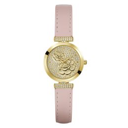 Quarzuhr Guess "ARRAY", rosa, goldfarben, Armbanduhren, Damen, Quarzuhr, Armbanduhr, Damenuhr, Lederarmband, analog