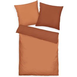Bettw&auml;sche Tom Tailor HOME "TWO-TONE SOLID COLORS in Gr. 135x200cm, 155x220cm oder 200x220cm", beige (warm coral), B/L: 155cm x 220cm, 1 Stk., 1 Stk., Satin, B/L: 80cm x 80cm, 2 Stk., Satin, Obermaterial: 100% Baumwolle, Bettw&auml;sche, Bettw&auml;sche, new bedroom, Doppelnaht am Kissen