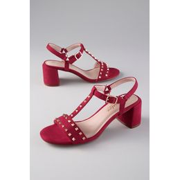 Riemchensandalette ANISTON SHOES, Damen, Gr. 40, rot, goldfarben, Textil, Veloursleder, Schuhe, Sommerschuh, Blockabsatz, Nietenverzierung - NEUE KOLLEKTION