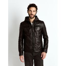 Lederjacke Mustang "31021306", Herren, Gr. M, schwarz, Obermaterial: 100% Lammleder. Innenfutter: 60% Baumwolle, 40% Polyester. Taschenfutter: 100% Baumwolle. &Auml;rmelfutter: 100% Polyester. Kapuze: 55% Baumwolle, 45% Polyester, Jacken