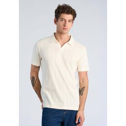 Poloshirt LINDBERGH "Poloshirt Relaxed Fit", Herren, Gr. L, ivory, Obermaterial: 100% Baumwolle, unifarben, l&auml;ssig geschnitten, V-Ausschnitt, Shirts