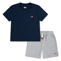 T-Shirt & Sweatbermudas LEVI'S KIDS "LVB BATWING TEE & KNIT SHORT", Jungen, Gr. 5 (110), marineblaus, Jersey, Obermaterial: 60% Baumwolle, 40% Polyester, unifarben, KOB Set-Artikel, mit kleinem Logo-Batwing-Print
