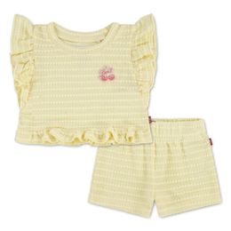 Top & Shorts LEVI'S KIDS "LVG RUFFLE TOP & SHORT SET", M&auml;dchen, Gr. 12M (80), french vanilla, Jersey, Obermaterial: 67% Polyester, 30% Viskose, 3% Elasthan, unifarben, KOB Set-Artikel, mit Struktur und R&uuml;schen, for Girls