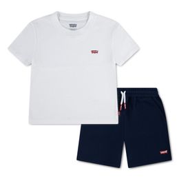 T-Shirt & Sweatbermudas LEVI'S KIDS "LVB BATWING TEE & KNIT SHORT", Jungen, Gr. 14 (164), hellwei&szlig;, Jersey, Obermaterial: 60% Baumwolle, 40% Polyester, unifarben, KOB Set-Artikel, mit kleinem Logo-Batwing-Print