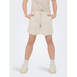 Shorts KIDS Only "KOGSIESTA PULL-UP LINEN BLEND SHORTS PNT", M&auml;dchen, Gr. 128, N-Gr, gelb (moonbeam), Web;Leinenmischung, Obermaterial: 80% Viskose, 20% Leinen, unifarben, relaxed fit ca. Mitte Oberschenkel, Hosen Shorts, in Leinenoptik