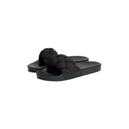 Pantolette Tommy Jeans "TJW BRAIDED SLIDES", Damen, Gr. 39, schwarz, Textil, unifarben, Basic, Schuhe Pantolette, Sandale, Pantolette, Flat mit geflochtener Bandage