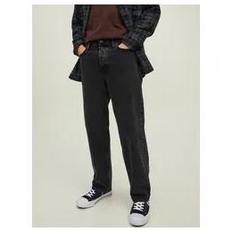 Jack & Jones Loose-fit-Jeans JACK & JONES "JJIEDDIE JJORIGINAL MF 710", Herren, Gr. 28, L&auml;nge 30, schwarz (schwarz denim), Denim/Jeans, Obermaterial: 100% Baumwolle, clean, loose fit kn&ouml;chellang, Jeans