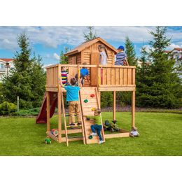 Spielturm Fungoo "My SIDE Step On", braun (gr&uuml;n), Spielt&uuml;rme, KinderB:390cm H:305cm T:235cm, Holz, Metall, Polyethylen, mit Schaukel & Rutsche, Kletterwand, Spielhaus, B:390cm H:305cm T:235cm