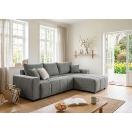 Ecksofa Home Affaire "Bello L-Form, B: 256 cm", grau, B:256cm, 100% Polyester, Sofas, Ecksofa, Bettfunktion, Bettkasten & 2 Zierkissen, Federkern