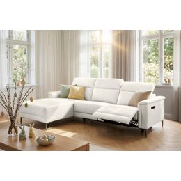 Ecksofa OTTO HOME "LUND, L-Form, 261cm, man. o. elektr. Relaxfunktion (mit USB-A)", beige (creme), B:261cm H:97cm T:179cm, Kunstleder 100% Polyurethan, Sofas, Ecksofa, und Kopfteilverstellung