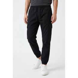 Jack & Jones Cargohose JACK & JONES "JPSTKANE DYLAN CUFFED CARGO RET", Damen, Gr. S, N-Gr, schwarz, Web, Obermaterial: 98% Baumwolle, 2% Elasthan, unifarben, relaxed fit kn&ouml;chellang, Hosen Cargohose