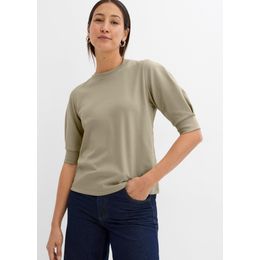 T-Shirt bonprix, Damen, Gr. 40/42 (M), rauchkhaki, Jersey, Obermaterial: 100% Baumwolle, unifarben, oversize h&uuml;ftbedeckend, Rundhals, angesetztes B&uuml;ndchen, Shirts T-Shirt, Oversize-Passform, dezente Puff&auml;rmel, Halbarm, aus reiner Baumwolle