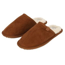 Pantoffel XQ FOOTWEAR, Damen, Gr. 41/42, braun (cognac), Obermaterial: 100% Polyester. Futter: 100% Polyester. Laufsohle: 100% Gummi, Schuhe, aus Wildlederimitat mit Gummisohle