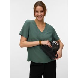 V&eacute;ro Moda Blusenshirt VERO MODA "VMMYMILO S/S V-NECK TOP WVN GA", Damen, Gr. M, laurel wreath, Jersey, Obermaterial: 55% Viskose, 45% Leinen, unifarben, regular fit normal, V-Ausschnitt, Shirts Blusenshirt, mit klassischem Schnitt