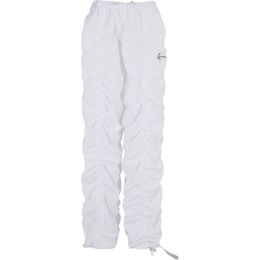 Stoffhose Karl Kani "Karl Kani Damen Small Signature Gathering Parachute Pants", Damen, Gr. L, US-Gr&ouml;&szlig;en, wei&szlig;, 100% Polyamid, oversize, Hosen Stoffhose