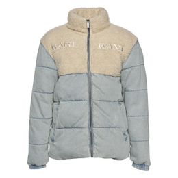 Winterjacke Karl Kani "Karl Kani Herren KM234-036-1 KK Retro Denim Teddy Puffer Jacket", Herren, Gr. S, light dirty blau, cream, 100% Baumwolle, mehrfarbig, normal, hoch geschlossener Ausschnitt, Jacken Winterjacke