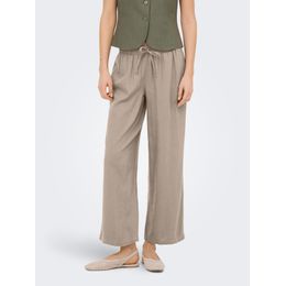 Culotte Only "ONLGOA MW LIN BL PULL-UP CULOTTE CC PNT", Damen, Gr. S, N-Gr, oxford tan, Web, Obermaterial: 70% Viskose, 30% Leinen, unifarben, kn&ouml;chelfrei, Hosen Culotte, mit Leinen