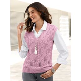 WITT Damen Pullunder mit Zopf- und Ajourmuster, ros&eacute;, Gr&ouml;&szlig;e 54