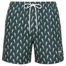 Badeshorts Urban Classics "Urban Classics Herren Pattern Swim Shorts", Herren, Gr. 5XL, US-Gr&ouml;&szlig;en, schwarzgr&uuml;nseahorse, 100% Polyester, Badehosen Badeshorts