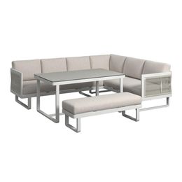 Amatio Loungegarnitur, Hellgrau, Beige, Metall, Kunststoff, Glas, Textil, 4-teilig, F&uuml;llung: Schaumstoff,Polyester, 241x190 cm, regenabweisend, rostfrei, Loungem&ouml;bel, Gartenlounge-Sets