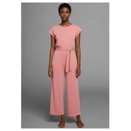 Jumpsuit Laura Scott, Damen, Gr. 46, N-Gr, schwarzrose, Single Jersey, Obermaterial: 50% Baumwolle, 50% Modal, unifarben, figurumspielend lang, tiefer Rundhals, angeschnitten, Overalls Jumpsuit, im Basic-Stil, mit Bindeg&uuml;rtel, Halbarm-Design