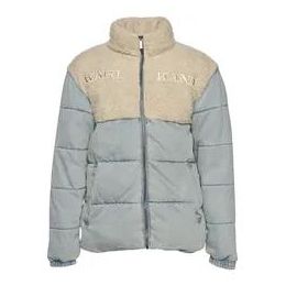 Winterjacke Karl Kani "Karl Kani Herren KM234-036-1 KK Retro Denim Teddy Puffer Jacket", Herren, Gr. S, light dirty blau, cream, 100% Baumwolle, mehrfarbig, normal, hoch geschlossener Ausschnitt, Jacken Winterjacke