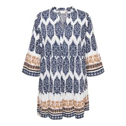 Blusenkleid Only CARMAKOMA "CARHAVANA LIFE 3/4 TUNIC DRESS AOP", Damen, Gr. 42, N-Gr, cloud dancer aop:ethnic, Web, Obermaterial: 83% Viskose, 17% Polyamid, bedruckt, kurz, Kleider Blusenkleid
