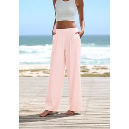 H.I.S. Palazzohose H.I.S, Damen, Gr. 32/34, N-Gr, rosa, Obermaterial: 90% Polyester, 10% Elasthan, Basic, bequem lang, Hosen Palazzohose, mit weitem Bein und kleinen Falten am B&uuml;ndchen, Loungewear