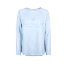 LIEBLINGSST&Uuml;CK Sweatshirt LIEBLINGSST&Uuml;CK "CathrinaEP", Damen, Gr. XS (34), blau (skyway), Sweatware, Obermaterial: 100% Baumwolle, bedruckt, clean, unifarben, regular fit taillenbedeckt, Rundhals, gerader Abschluss, Sweatshirts Sweatshirt, mit Logo-Print