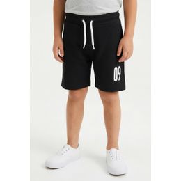 Sweatshorts Blue Seven, Jungen, Gr. 110, N-Gr, schwarz, Sweatware, Obermaterial: 100% Polyester, bedruckt, unifarben, kniefrei, Hosen Sweatshorts