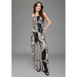 Jumpsuit Laura Scott, Damen, Gr. 38, N-Gr, schwarz, beige, Jersey, Obermaterial: 98% Polyester, 2% Elasthan, gemustert, figurbetont, V-Ausschnitt, Overalls Jumpsuit, moderner Look, ohne &Auml;rmel, aus Polyester und Elasthan, in Gr&ouml;&szlig;e 34