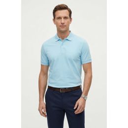 Poloshirt BOSS Green "Pio", Herren, Gr. S, blau (light, pastel blau455), Jersey, Obermaterial: 100% Baumwolle, unifarben, regular fit normal, hoch geschlossener Ausschnitt, eingesetzt B&uuml;ndchen, Shirts Poloshirt, mit Polokragen