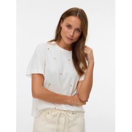V&eacute;ro Moda T-Shirt VERO MODA "VMSOLA METTE SS TOP BOX JRS", Damen, Gr. L, snow wei&szlig; aop:sunflower, Jersey, Obermaterial: 100% Baumwolle, bedruckt, normal, Rundhals, Shirts T-Shirt, Baumwolle