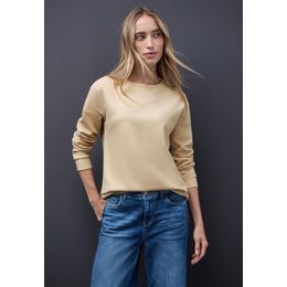 Sweater Street One, Damen, Gr. 36, sanded beige meliert, Sweatware, Obermaterial: 72% Polyester, 22% Viskose, 6% Elasthan, unifarben, l&auml;ssig geschnitten h&uuml;ftbedeckend, Rundhals, Sweatshirts Sweater, Rundhals mit Ripp-Detail