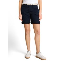 Chinoshorts Tom Tailor, Damen, Gr. 46, N-Gr, sky captain blau, Web, Obermaterial: 86% Baumwolle, 10% Polyester, 4% Elasthan. Futter: 100% Baumwolle, unifarben, normal kurz, Hosen Chinoshorts, mit G&uuml;rtel und Stretch