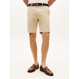 Shorts Tommy Hilfiger "DENTON 9.5 INC ESS TWILL W/ BELT", Damen, Gr. 34, N-Gr, sandalwood, Web, Obermaterial: 97% Baumwolle, 3% Elasthan, slim fit kniefrei, Hosen Shorts, mit abnehmbaren G&uuml;rtel, slim fit
