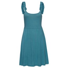 Strandkleid Lascana, Damen, Gr. 44, N-Gr, blau (powder, blau), Jersey, Obermaterial: 100% Viskose, unifarben, figurumspielend kniefrei, Rundhals, Kleider Strandkleid
