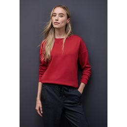 Sweater Street One, Damen, Gr. 36, racing rot meliert, Sweatware, Obermaterial: 72% Polyester, 22% Viskose, 6% Elasthan, unifarben, l&auml;ssig geschnitten h&uuml;ftbedeckend, Rundhals, Sweatshirts Sweater, Rundhals mit Ripp-Detail